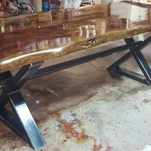Cedar Dining Table With Custom Base, Cedar Table, Live Edge, Metal Base ...