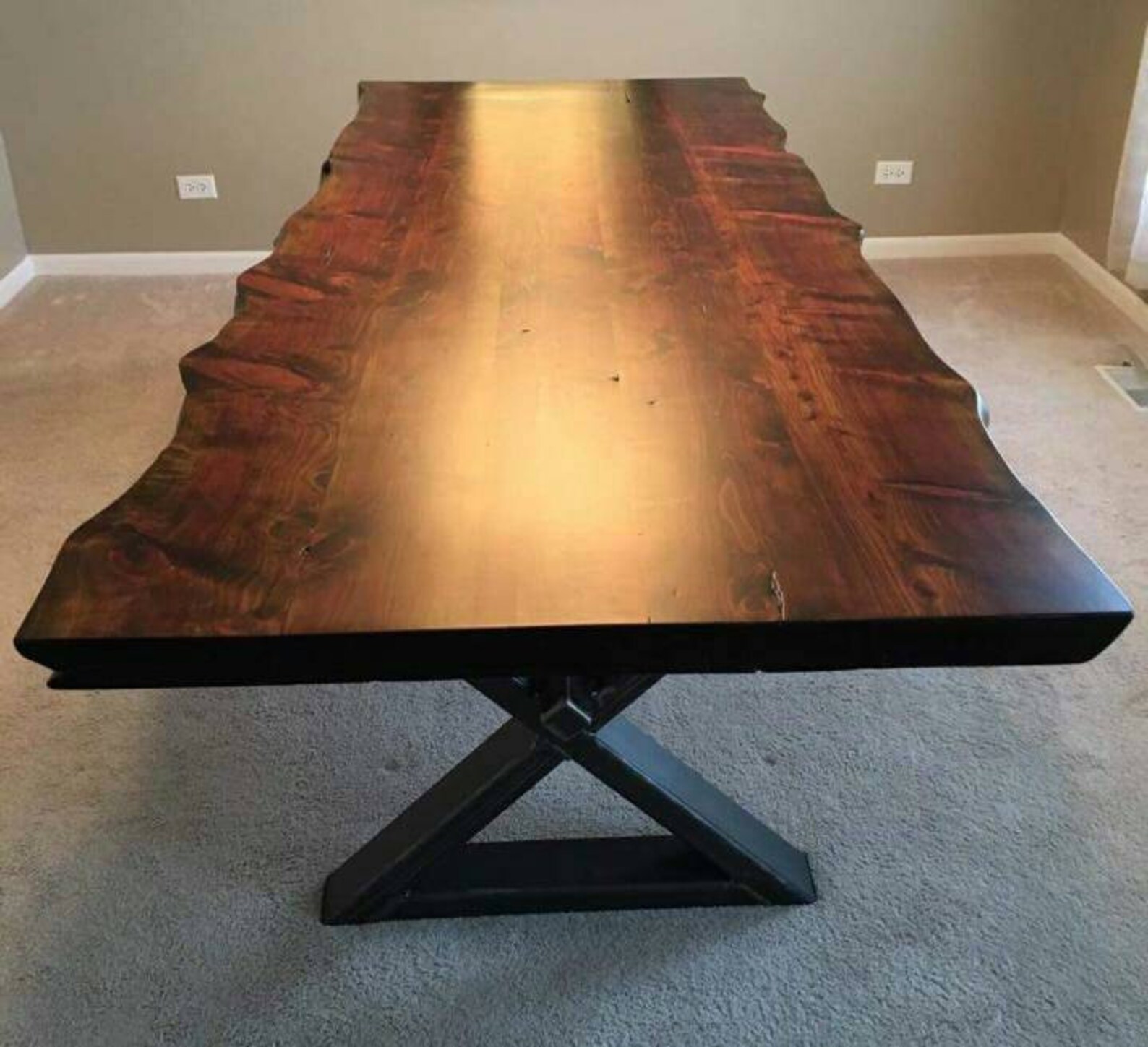 Cedar Dining Table With Custom Base, Cedar Table, Live Edge, Metal Base ...