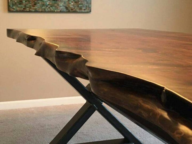 Cedar Dining Table With Custom Base, Cedar Table, Live Edge, Metal Base ...