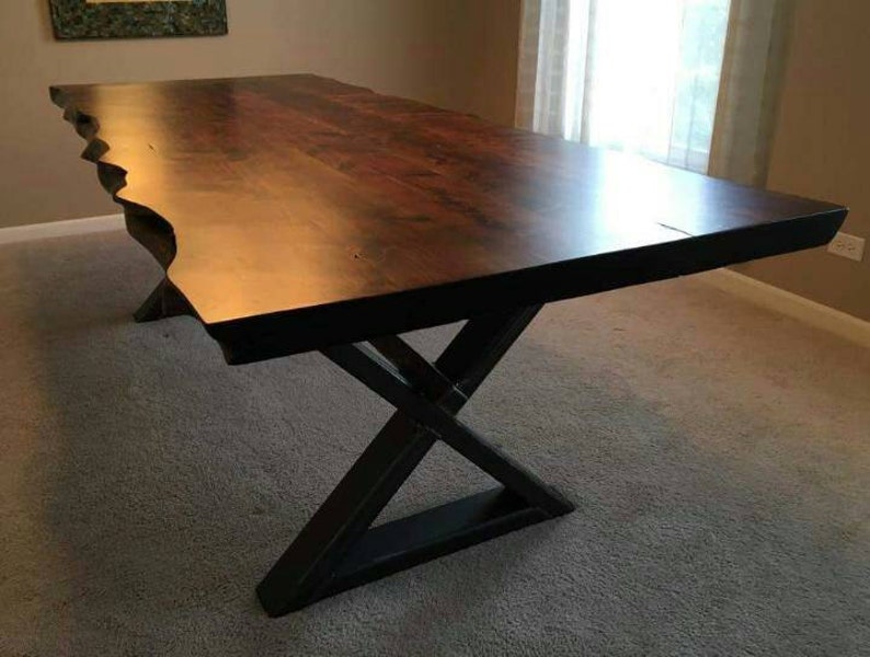 Cedar Dining Table With Custom Base, Cedar Table, Live Edge, Metal Base ...