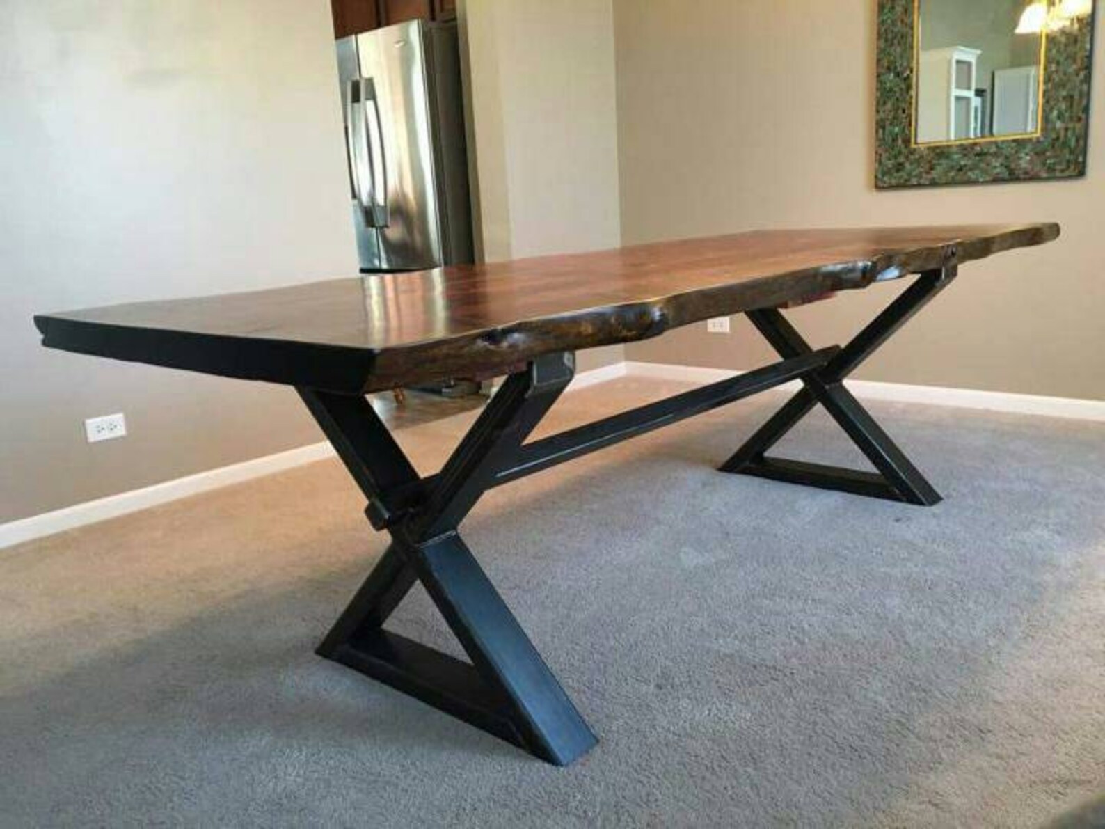 Cedar Dining Table With Custom Base, Cedar Table, Live Edge, Metal Base ...