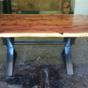 Cedar Dining Table With Custom Base, Cedar Table, Live Edge, Metal Base ...