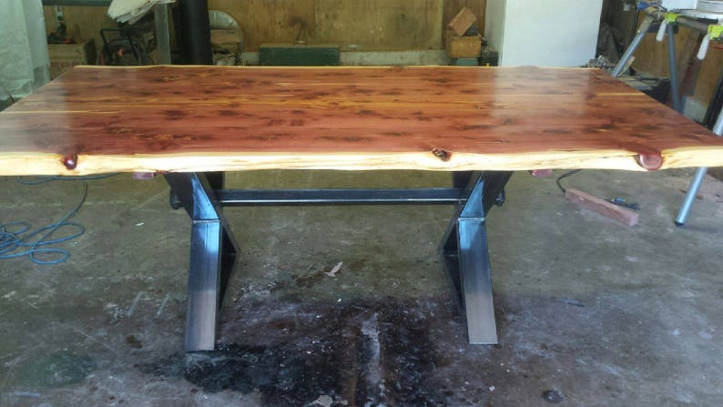 Cedar Dining Table With Custom Base, Cedar Table, Live Edge, Metal Base ...