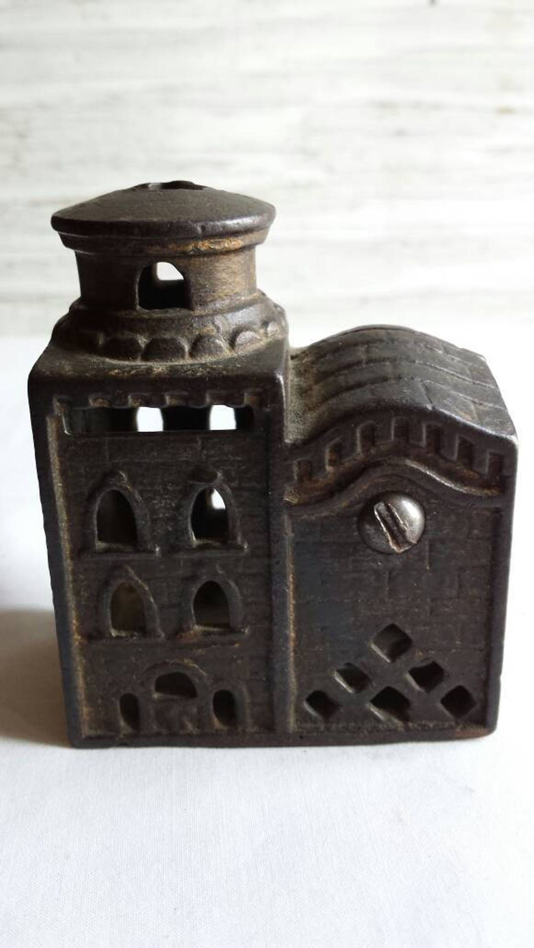 Vintage Double Building Cast Iron Coin Bank. Late 19th or Early 20th ...