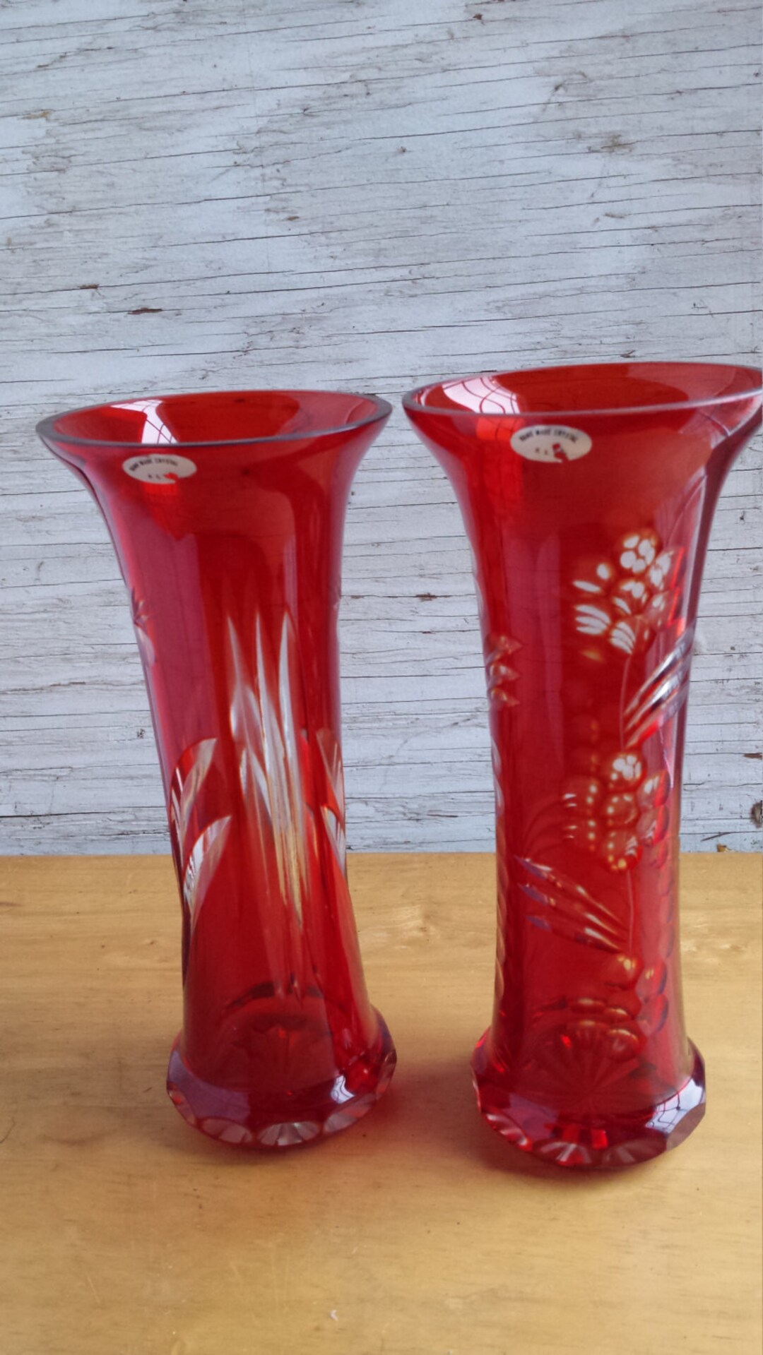 USSR (russia) Hand Made Red Crystal Vases (pair). Beautiful Red Color ...