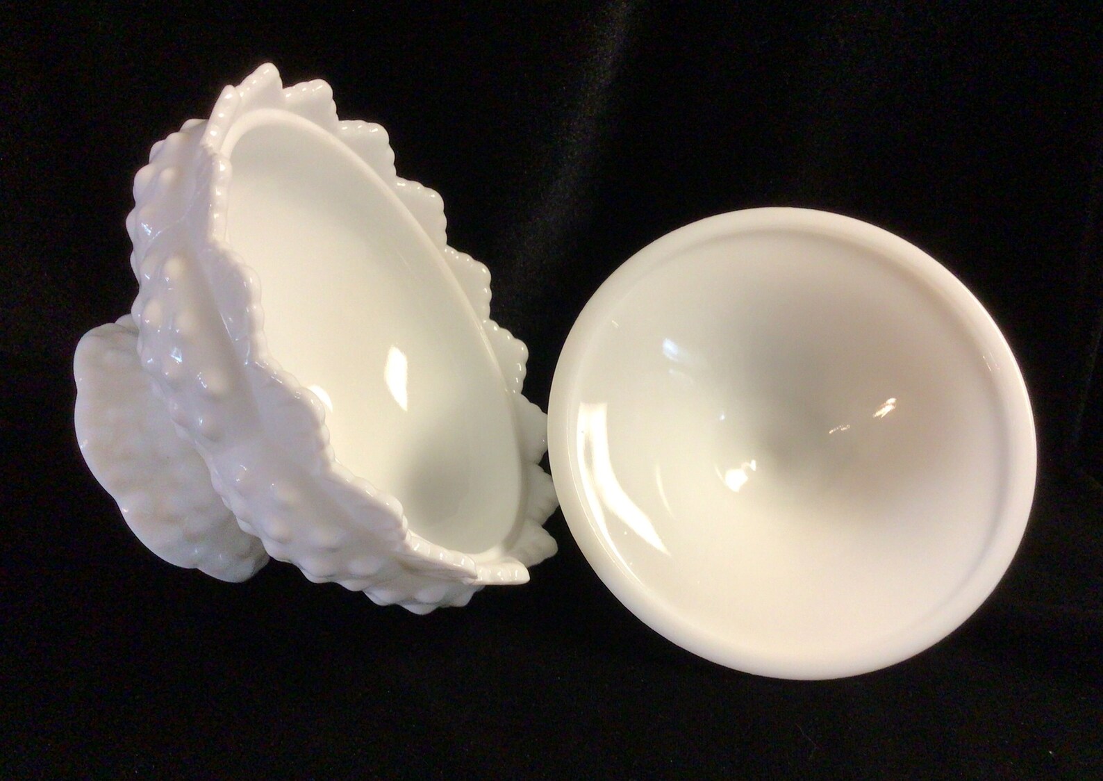 Fenton Sawtooth White Hobnail Milk Glass Footed Candy Dish With ...