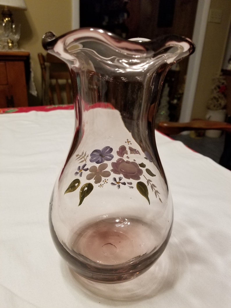 Beautiful 8" Amethyst Hand Painted Art Glass Vase. Blown Glass With ...