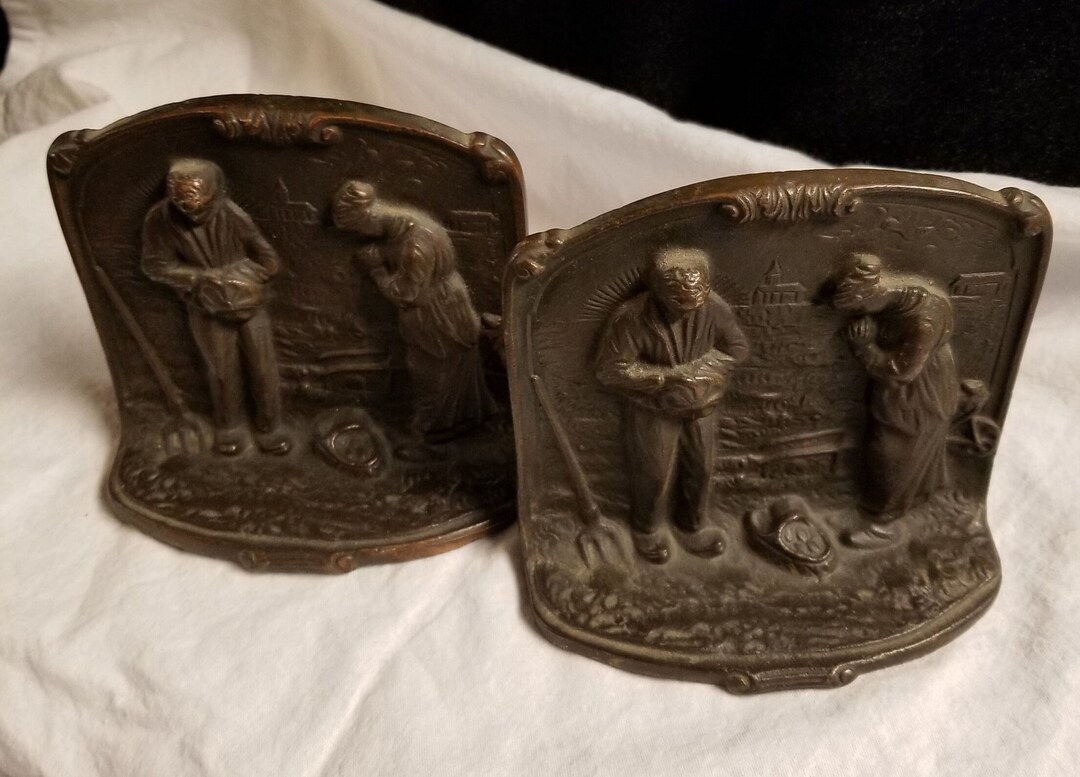 Vintage 1920s Bookends Depicting a Farm Couple Praying Over Their Crops ...
