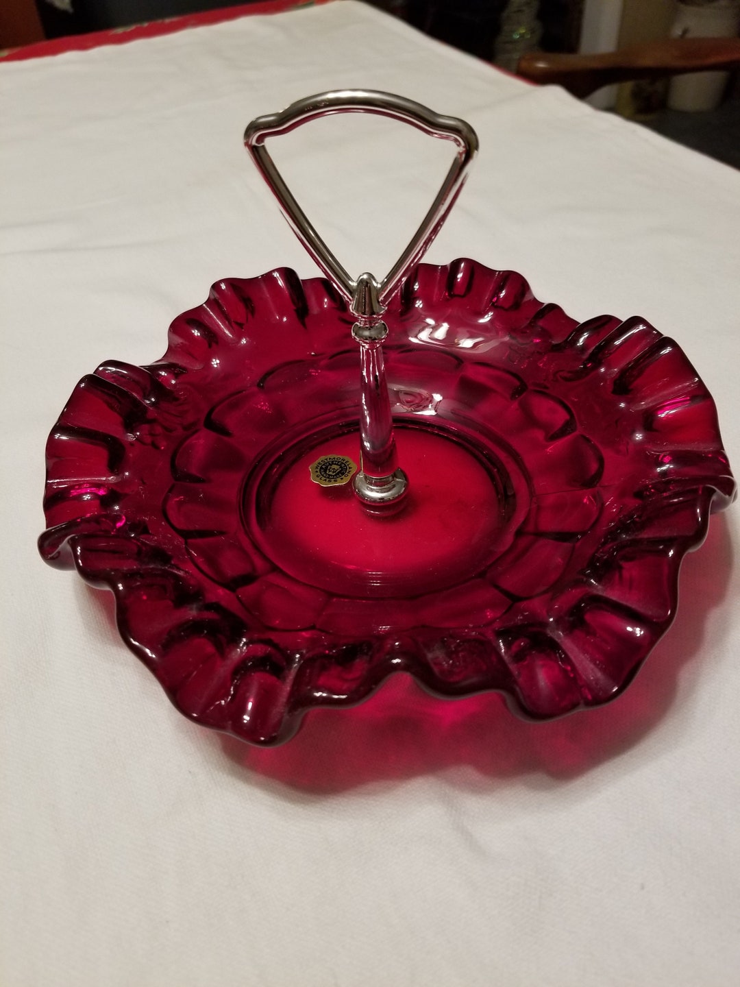 Beautiful Westmoreland Red Glass Candy Dish. Has a Metal Handle to ...