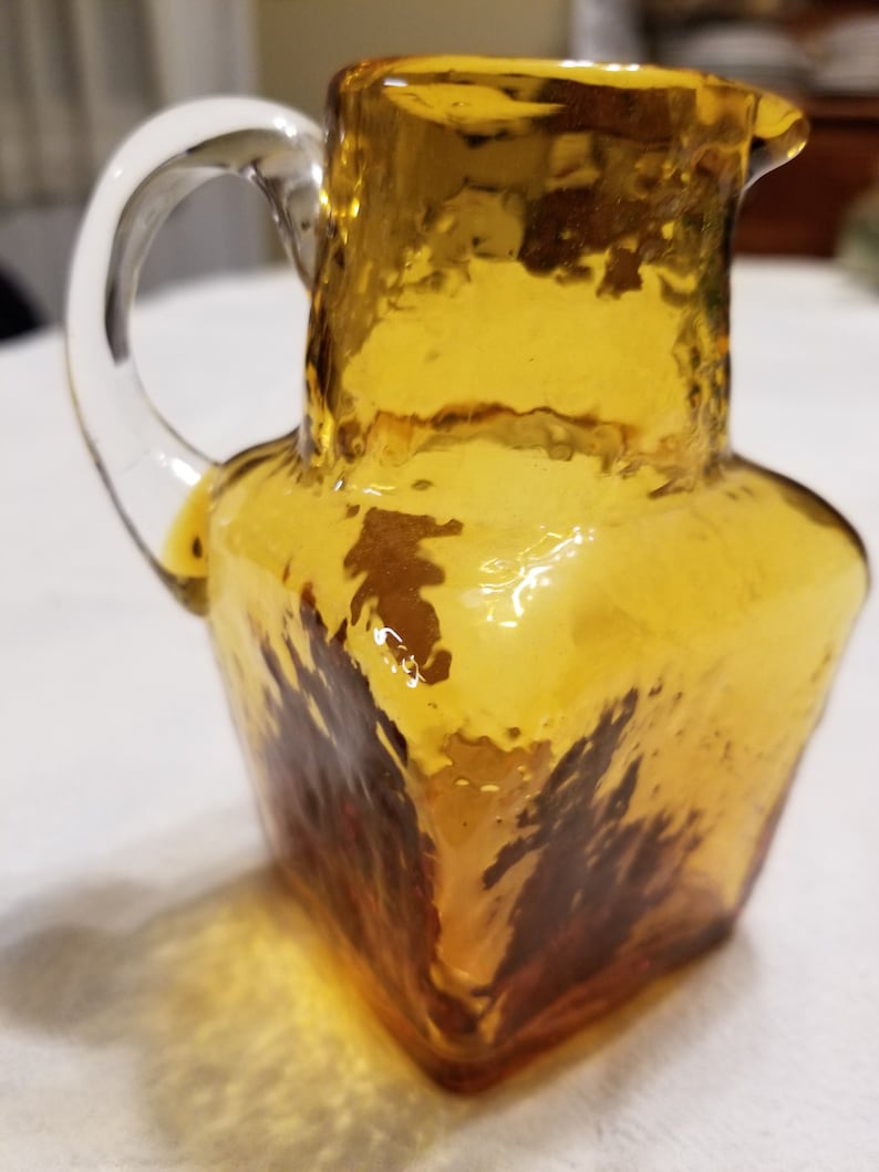 Vintage Pilgrim Amber Glass Pitcher. 4" Tall and 3 1/2" at Widest. Has ...