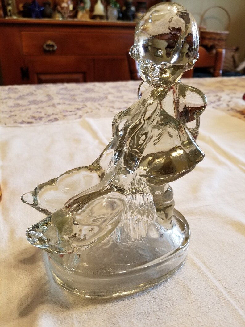 Vintage Amber and Clear Glass Dutch Girl Bookends. Combined Weight 5 1/ ...