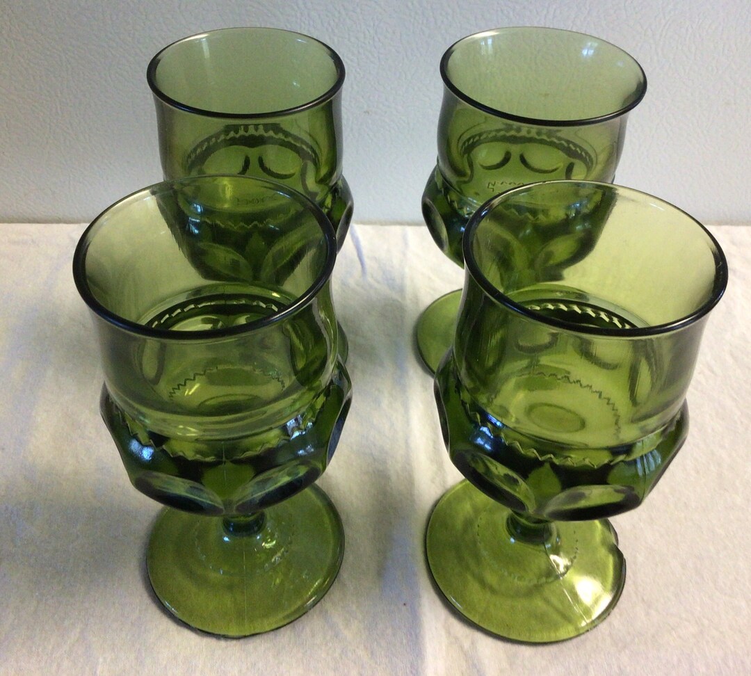 Vintage 1960s Green Kings Crown Thumbprint Goblets. - Etsy