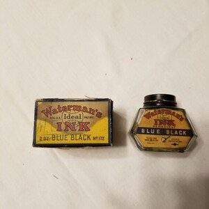 Vintage 1944 Waterman's Blue Black Permanent Ink 2 Oz. Bottle and in ...