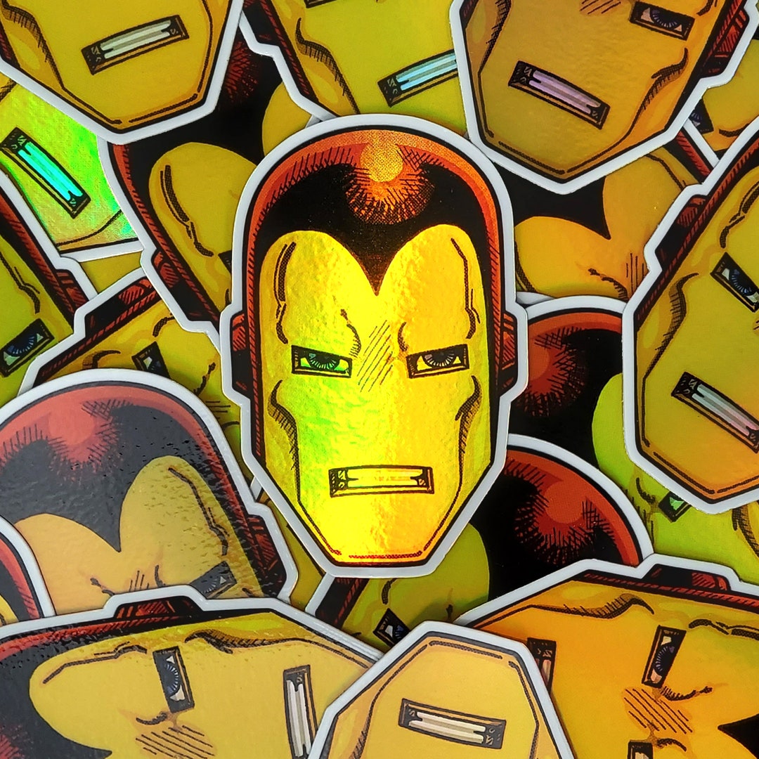 Retro Holographic Red and Gold Iron Man Vinyl Sticker - Etsy