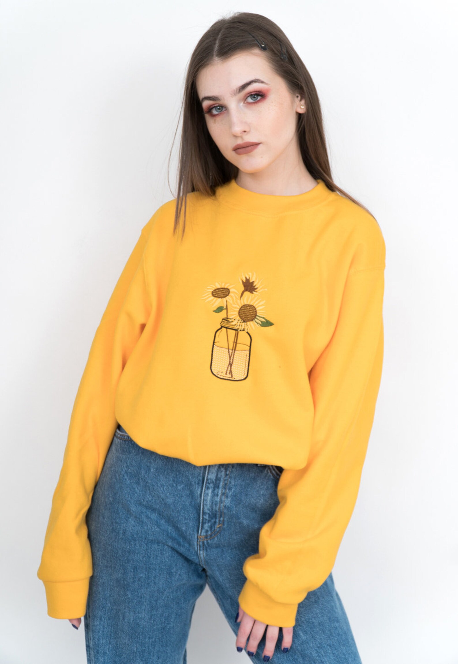 Sunflower Sweatshirt - Aesthetic Clothing, Sunflower Shirt, Embroidered ...