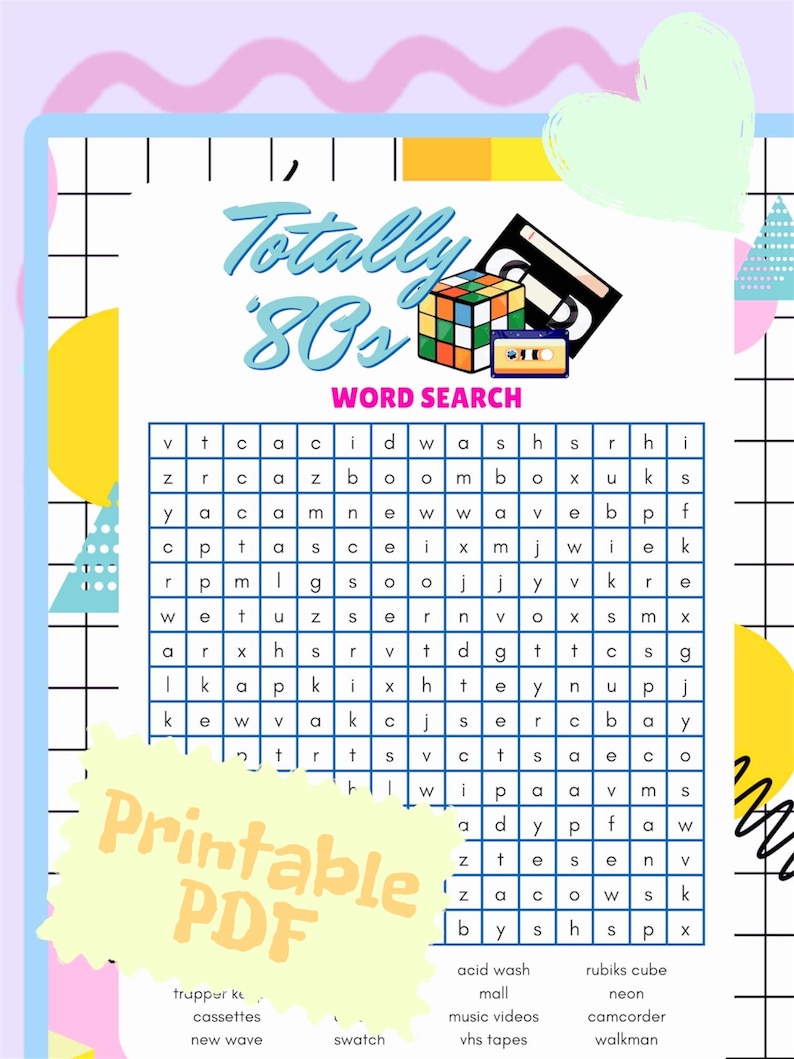 Totally 80s Word Search Printable Game | Instant Download ...