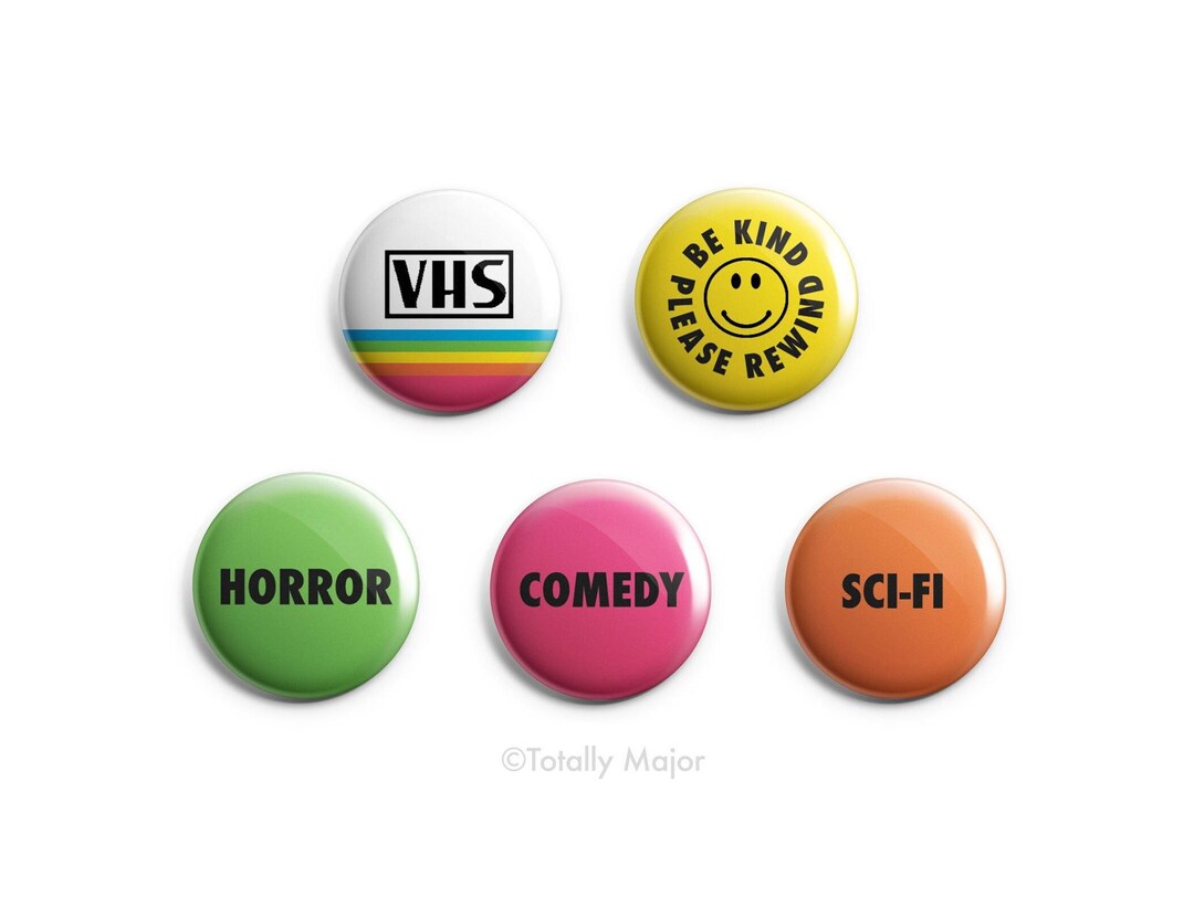 VHS Rental Sticker Pinback Button Set - Etsy