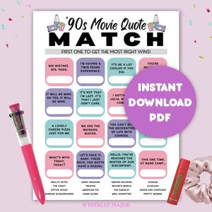 90s Movie Quote Match Printable Game | Instant Download | Bachelorette ...