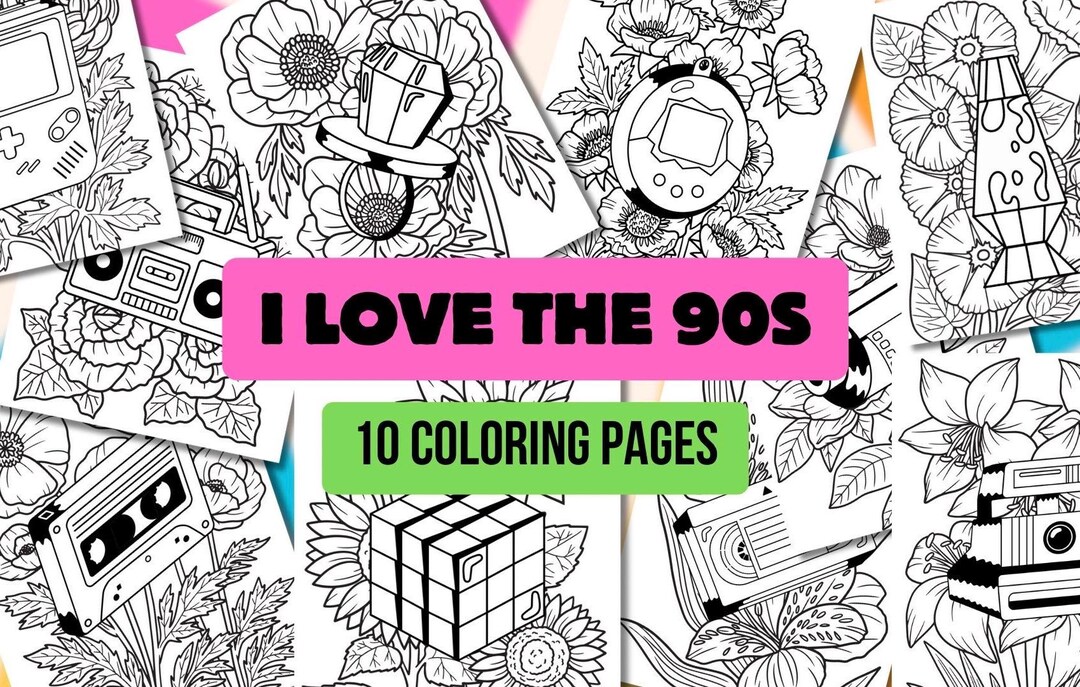 90s Themed Coloring Pages for Adults and Kids | 90s Coloring Book | 90s ...