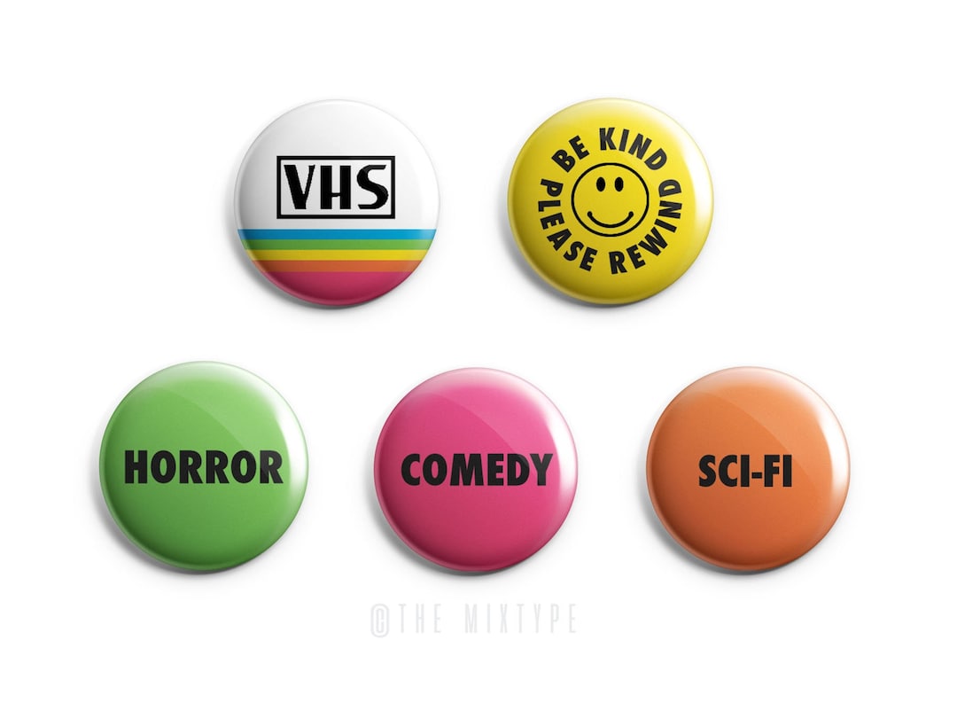 VHS Rental Sticker Pinback Button Set - Etsy