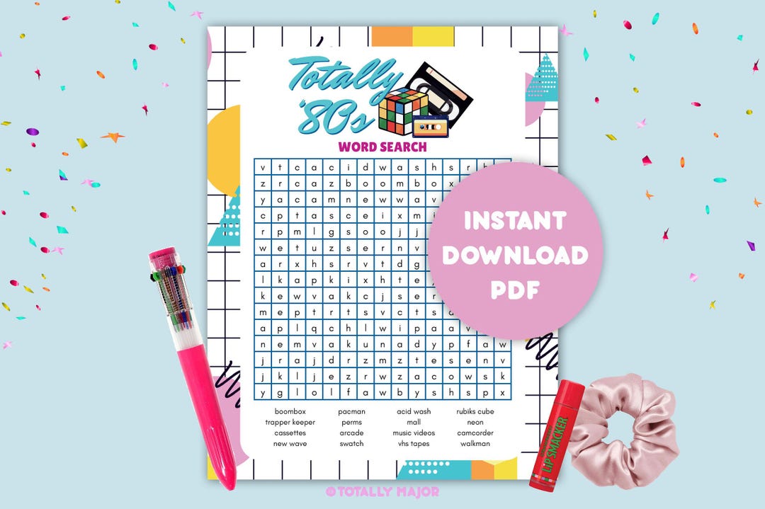 Totally 80s Word Search Printable Game | Instant Download ...