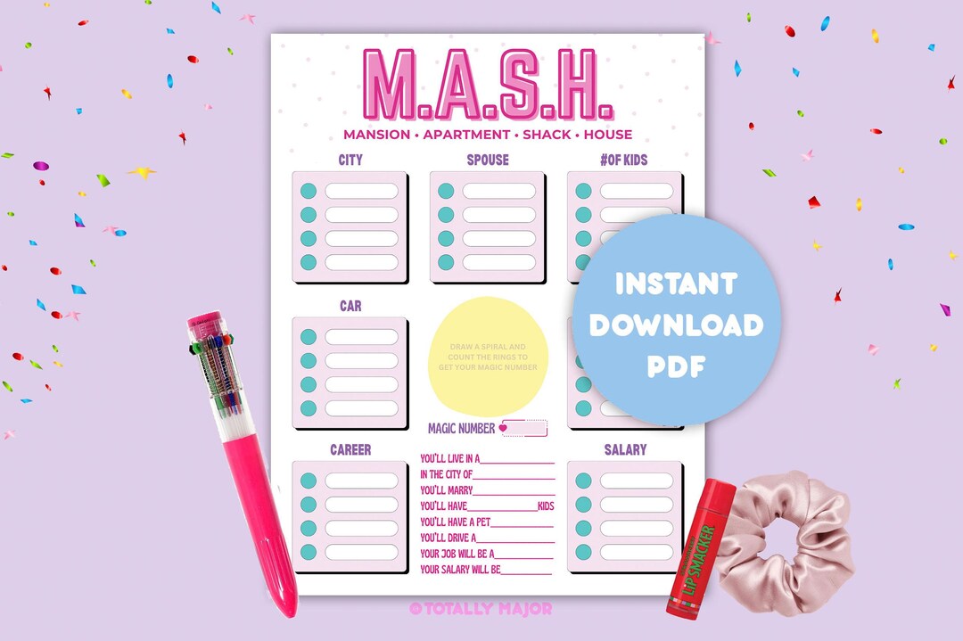 MASH Printable Game | Instant Download | Bachelorette Games | Bridal ...