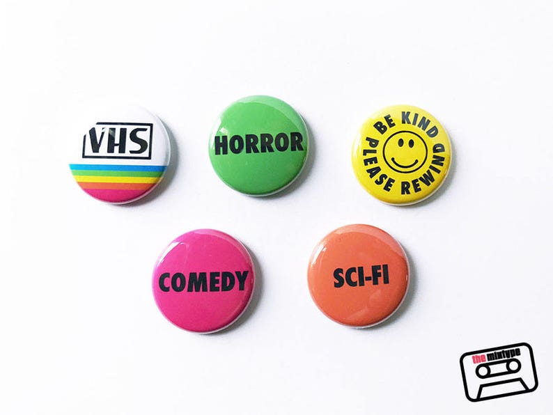 VHS Rental Sticker Pinback Button Set - Etsy
