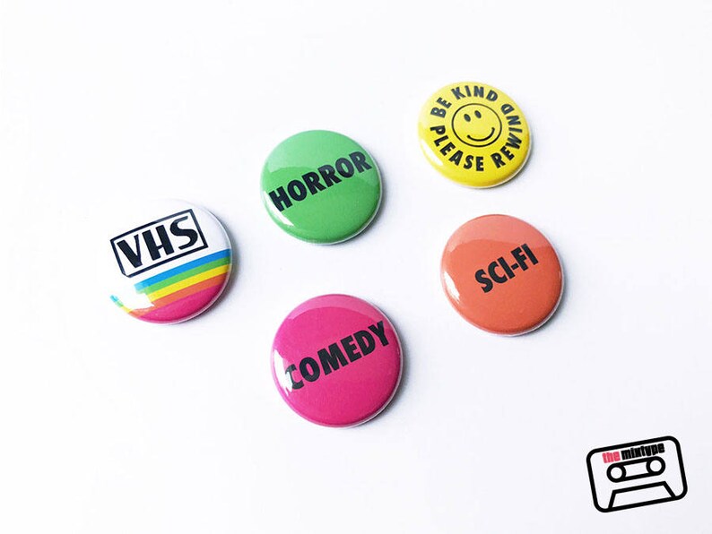 VHS Rental Sticker Pinback Button Set - Etsy