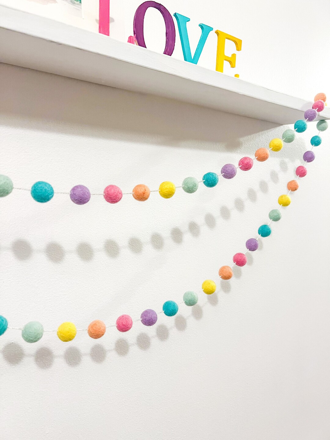 MINI Pastel Rainbow Felt Ball Garland, Rainbow Pastel Decorations ...