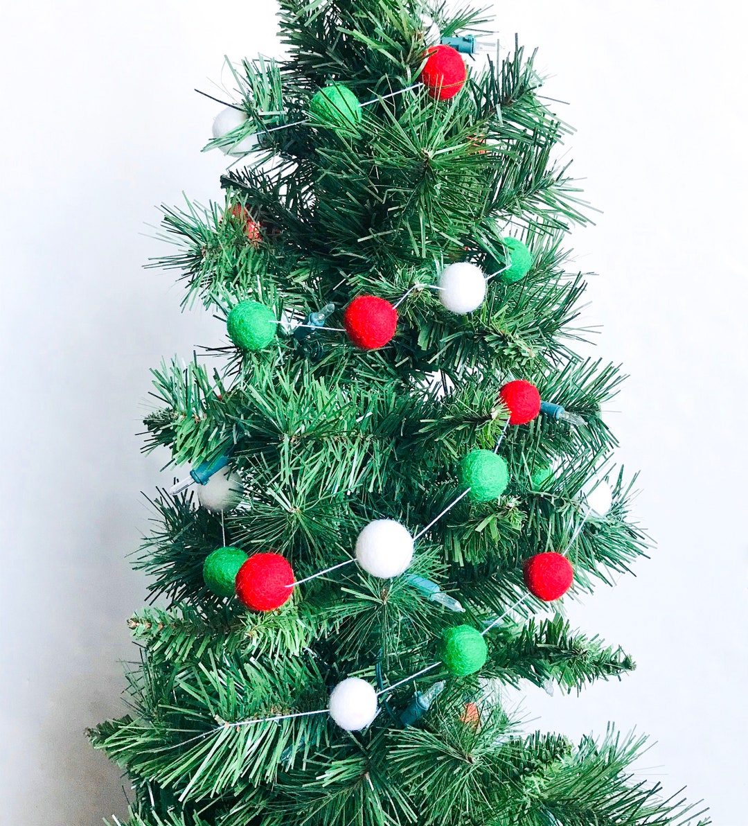 Red and Green Felt Ball Garland , Christmas Colours , Christmas Decor ...