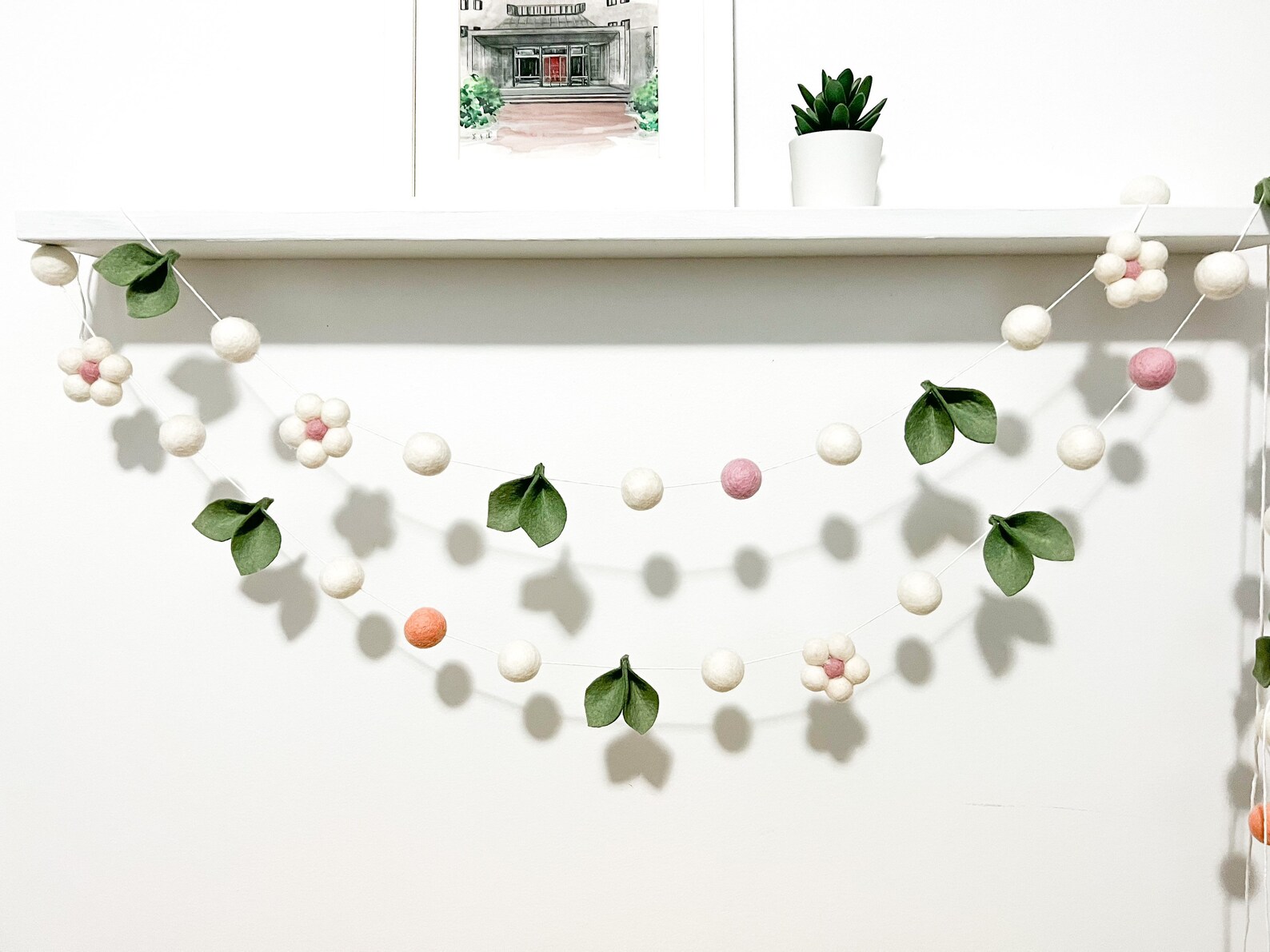 Spring Felt Ball Garland , Spring Leaf Garland , Daisy Garland ,flower ...
