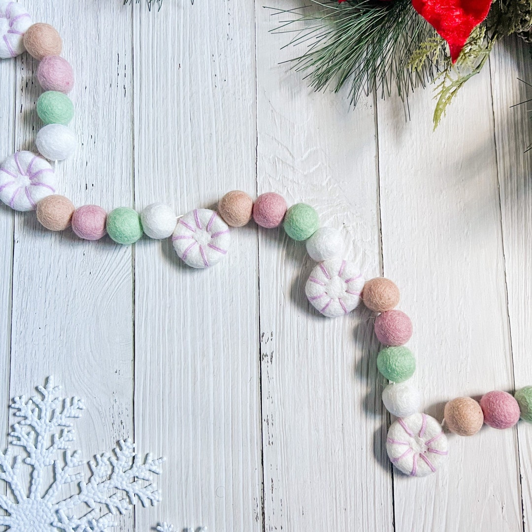 Pastel Peppermint Garland, Christmas Felt Ball Garland ,peppermint ...