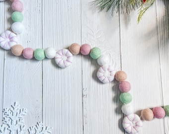 Pastel Candy Cane Garland, Christmas Felt Ball Garland ,peppermint ...