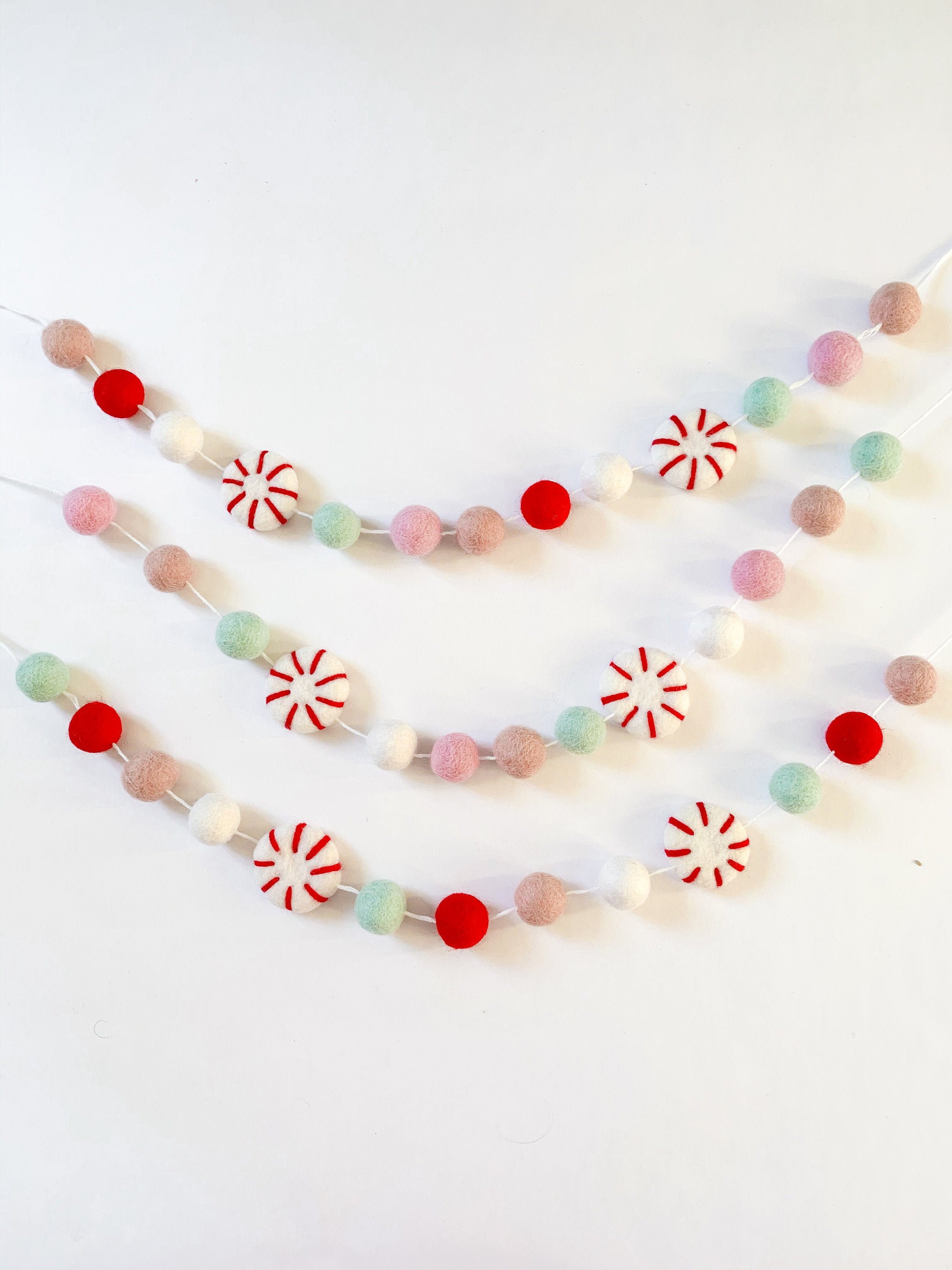 Pastel peppermint garland Christmas felt ball garland pom | Etsy