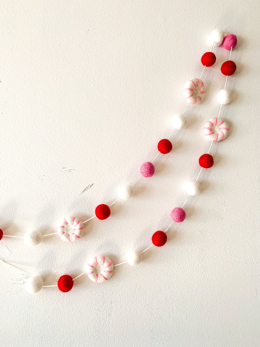 Pink Peppermint Garland, Christmas Felt Ball Garland ,peppermint ...