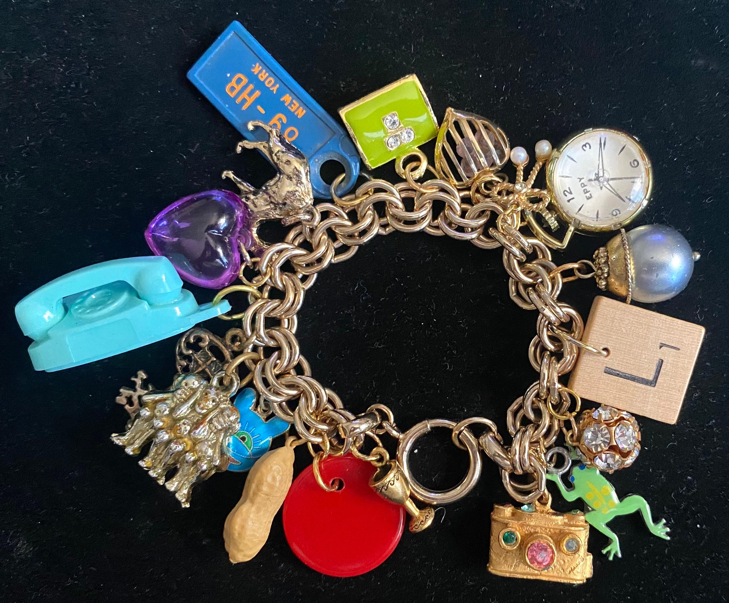Whimsical Bracelet With Vintage Charms and Trinkets on a Gold-tone ...
