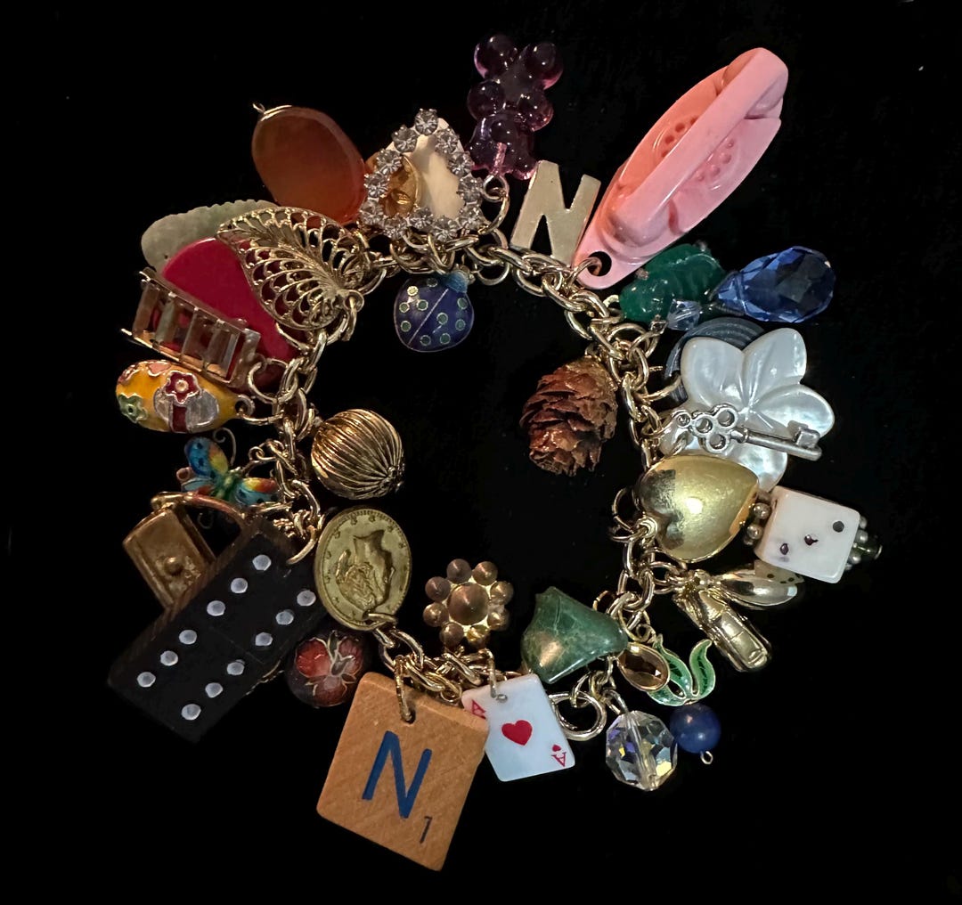 Whimsical Bracelet With 40 Vintage Charms and Trinkets on a Gold-tone ...