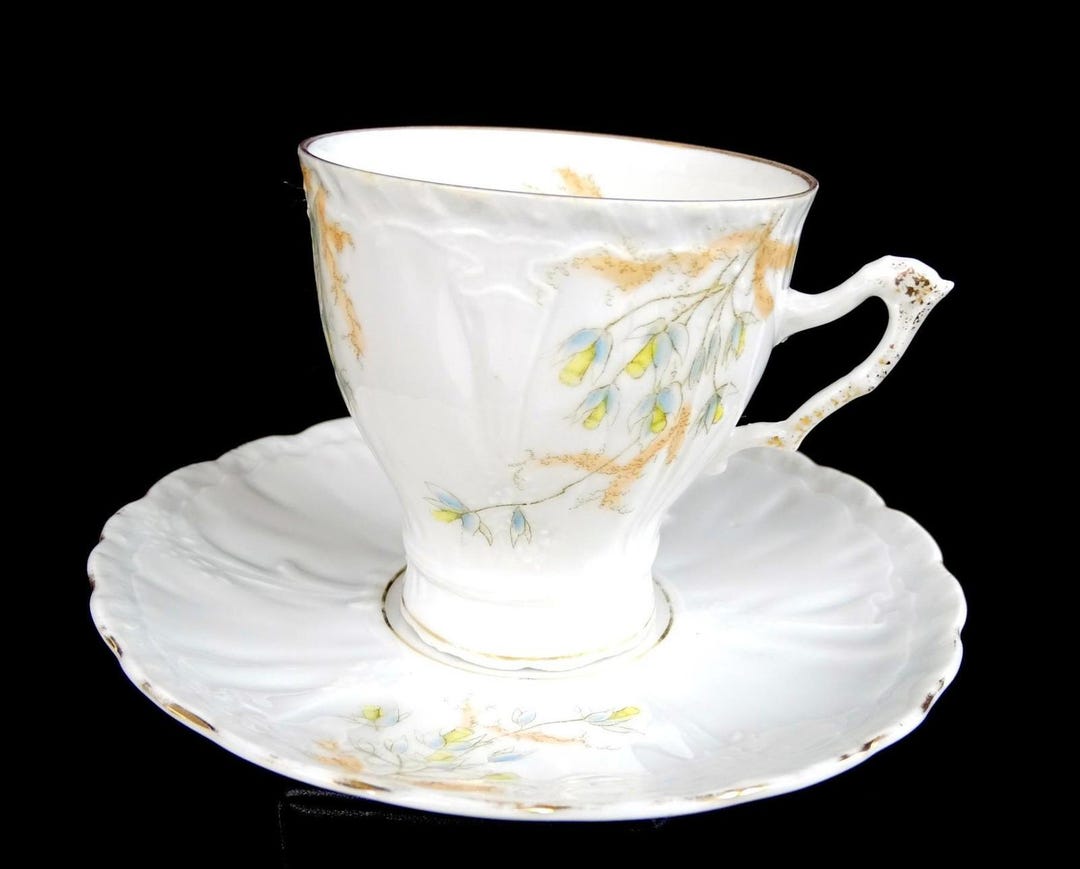 Weimer German Antique Porcelain Branch Handle Relief 3" Cup & Saucer ...