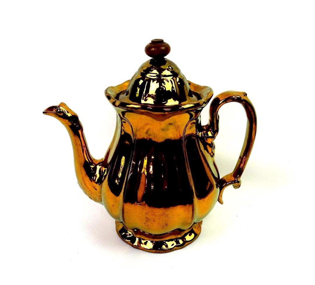 Staffordshire England Copper Lustre Paneled 34oz Vintage 8 1/4" Coffee ...