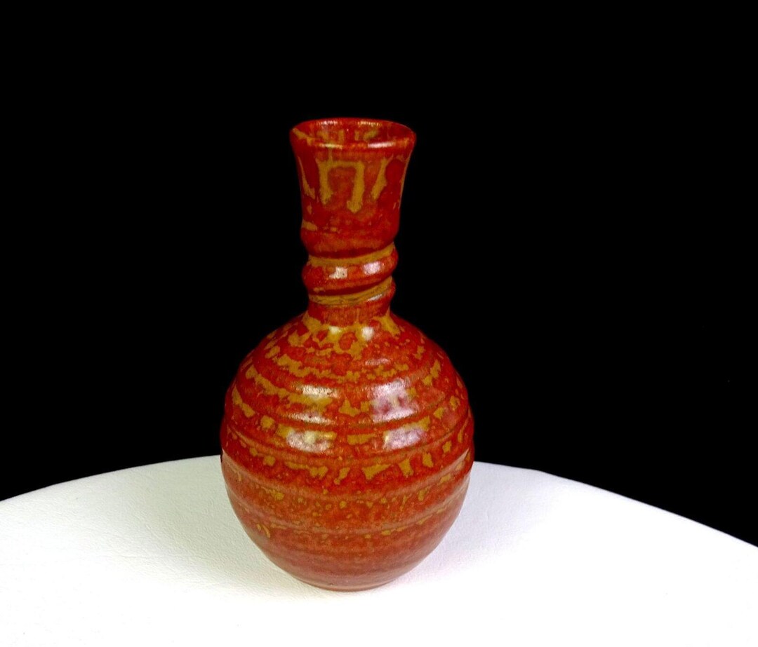 Studio Art Pottery Rust & Tan Drip Glaze Spiral Wheel Thrown 4 7/8 ...