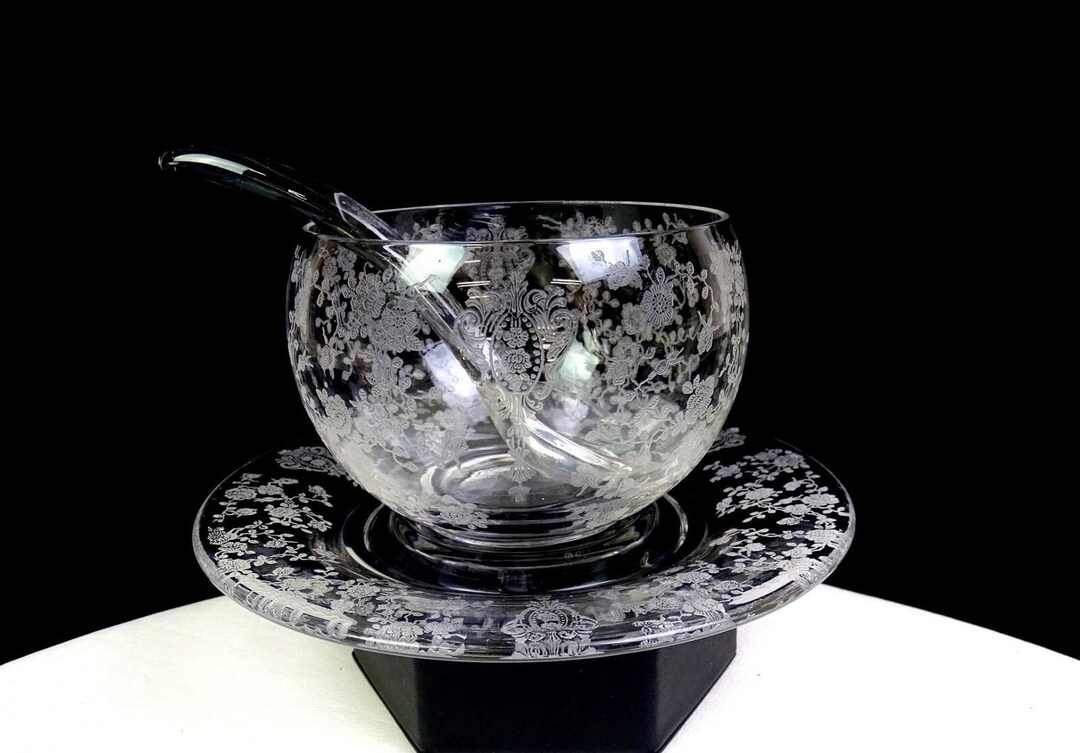 Cambridge Glass Rose Point Clear 3 3/4 Mayonnaise Bowl Underplate ...