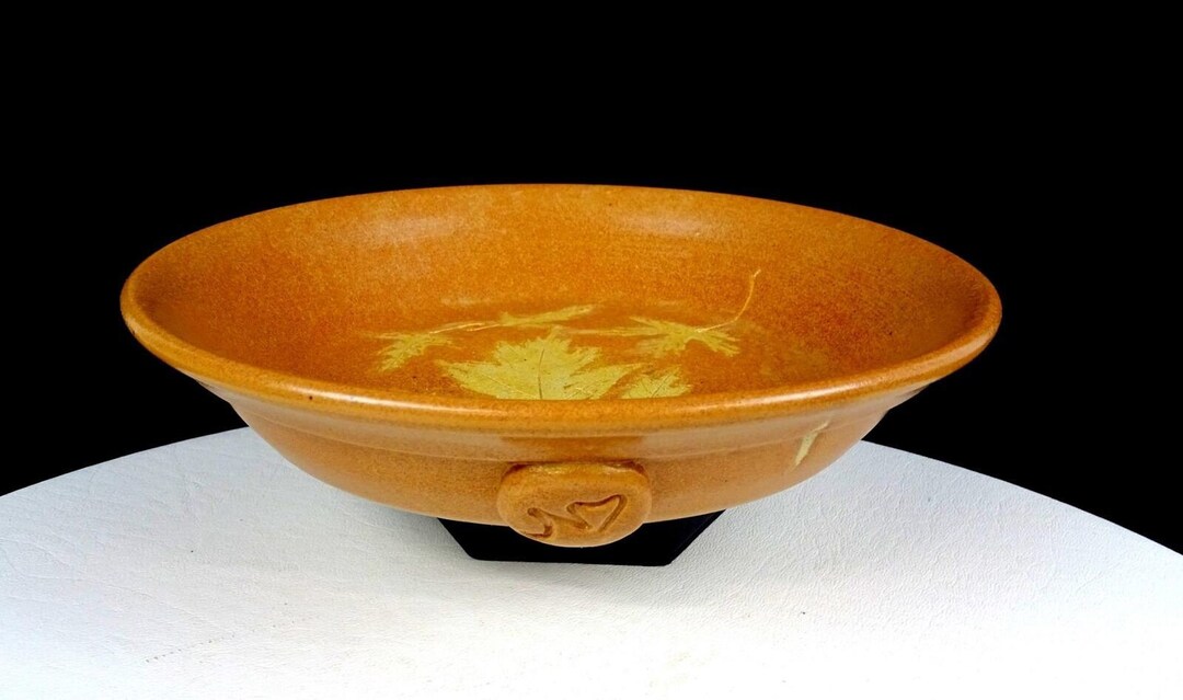 JM Signed Studio Art Pottery Leaf Impressed Stoneware 8 3/8 Pie Dish ...