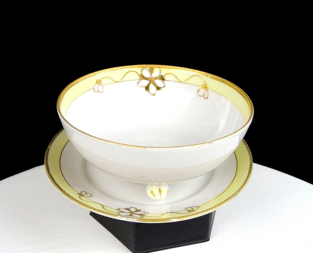 Nippon Noritake Gilt Flowers Pastel Yellow 4 1/2" Mayo Bowl and ...