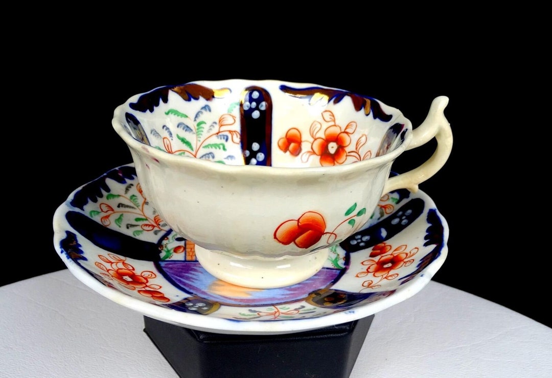 Gaudy Welsh Staffordshire Porcelain Village Pattern Antique 2 Cup ...