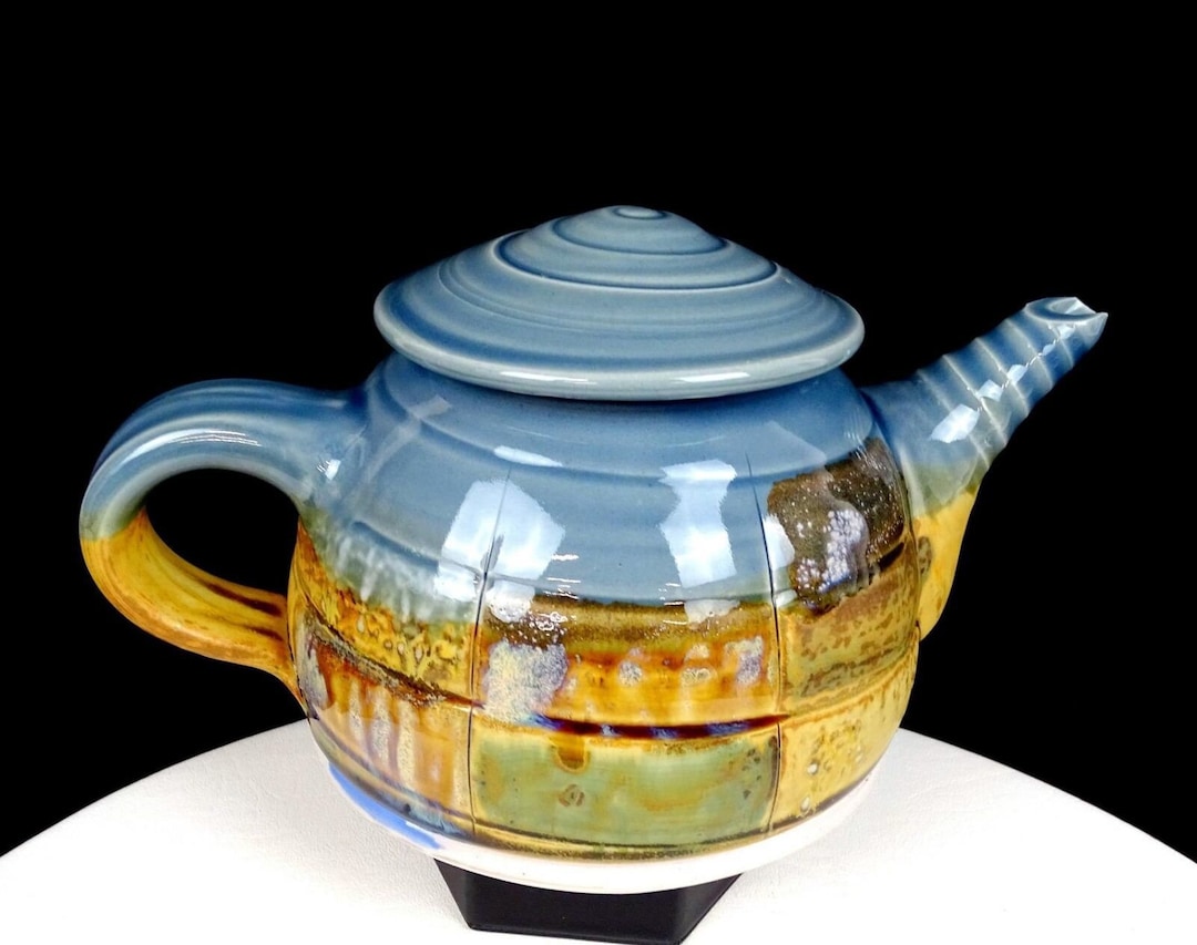 Studio Art Pottery Artist Signed Patchwork Drip Glaze Spiral Spout 9 1/2 Teapot - Etsy