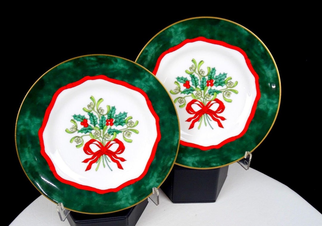 Royal Worcester England Holly Ribbons Green 2pc Vintage - Etsy