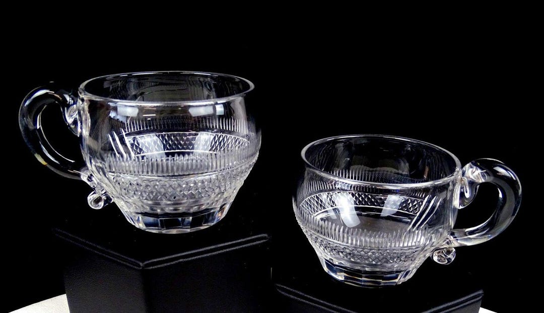 Irish Georgian Antique Crystal Glass Crosshatch 2 Pc 2 1/8 Punch Cups ...
