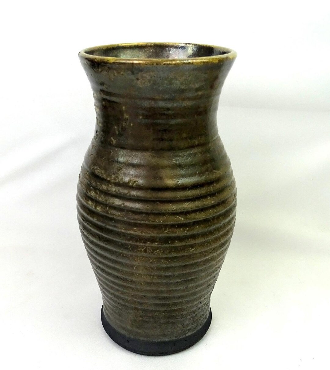 Nora Fenton Pottery Earth Tone Drip Glaze Textured 10 7/8" Ringed Vase ...