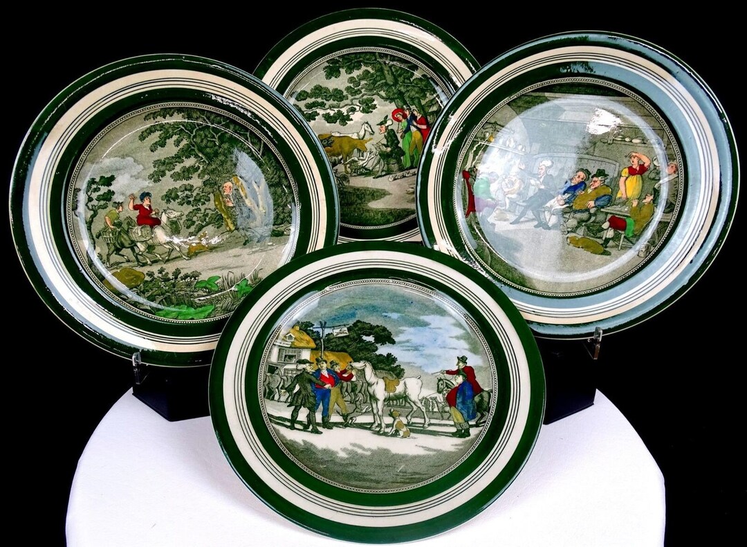 Adams Porcelain Antique Dr Syntax 4 PC 8 3/4 Portrait Picture Plate Set ...