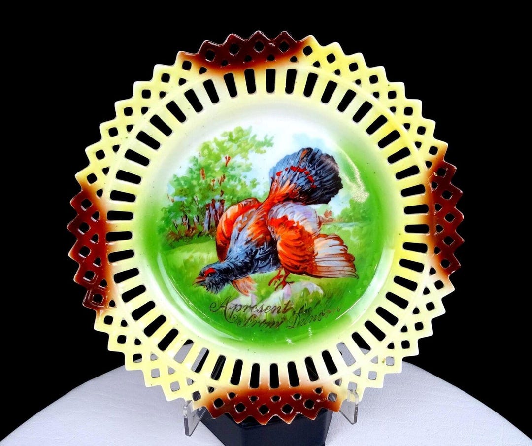 Japanese Porcelain Game Bird Wood Grouse Pierced Rim Vintage 8 1/2 ...